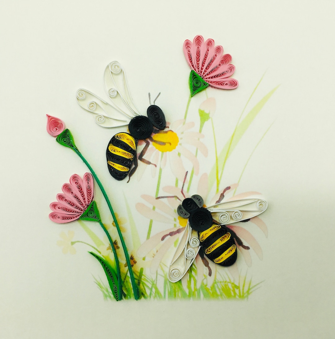 Bees With Lavender, Quilling Card, Quilled Bees, Handmade Bee Card ...