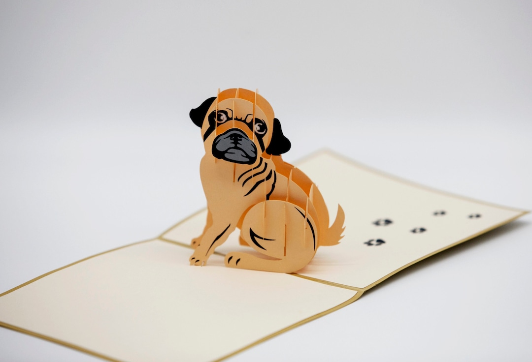 Pug, Tarjeta 3D / Tarjeta emergente / Tarjeta doblada, Pug Pop-up ...