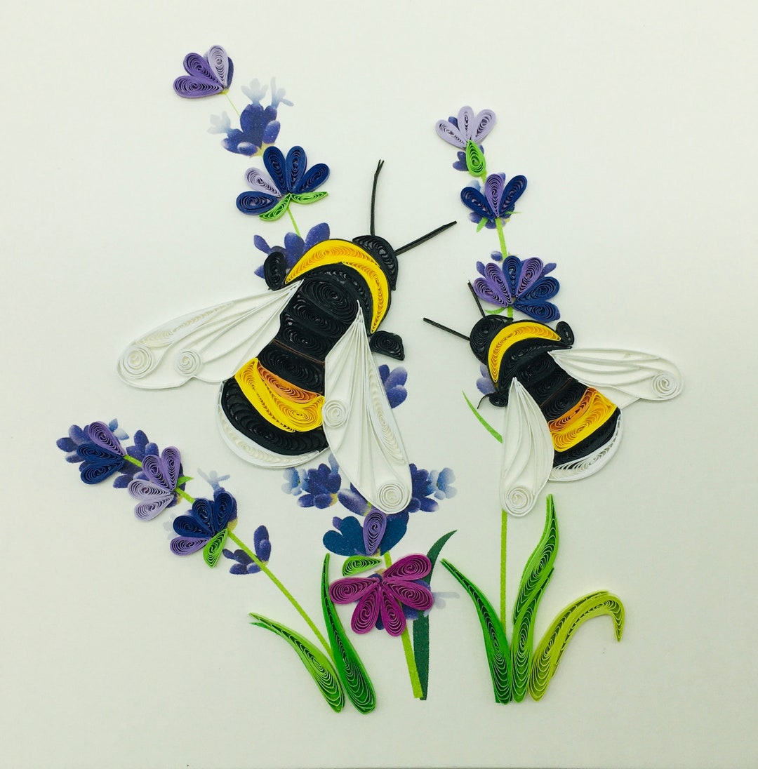 Bees With Pink Flowers, Quilling Card, Quilling Bees, Handmade Bee Card ...