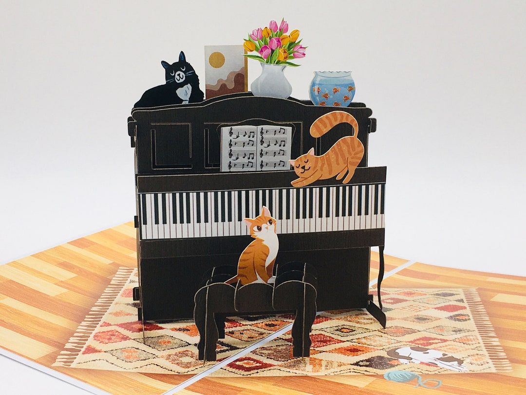 Piano, Grand Pianos, Piano With Cats, Folding Card, 3D Card, Pop-up ...