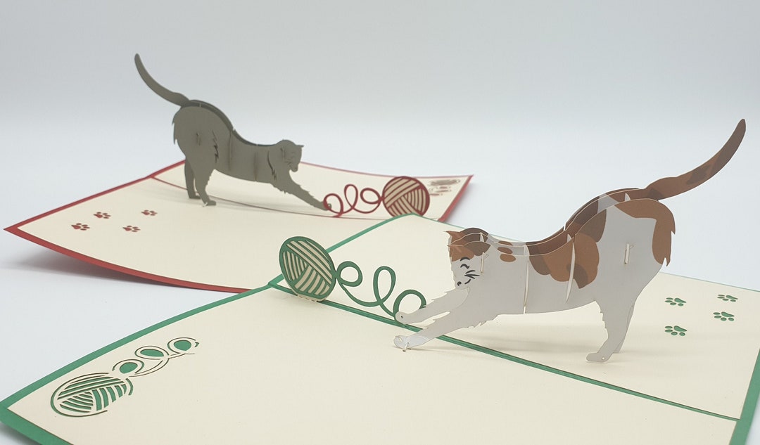 Playing Cat, Playing Cat, 3D Card, Pop-up Card, Folding Card, Pop up ...