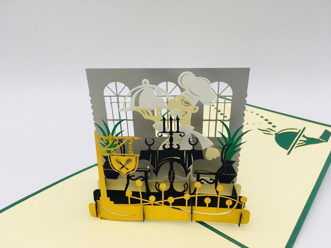 Titre repas pop-up, ticket restaurant, carte anniversaire chef, carton ...