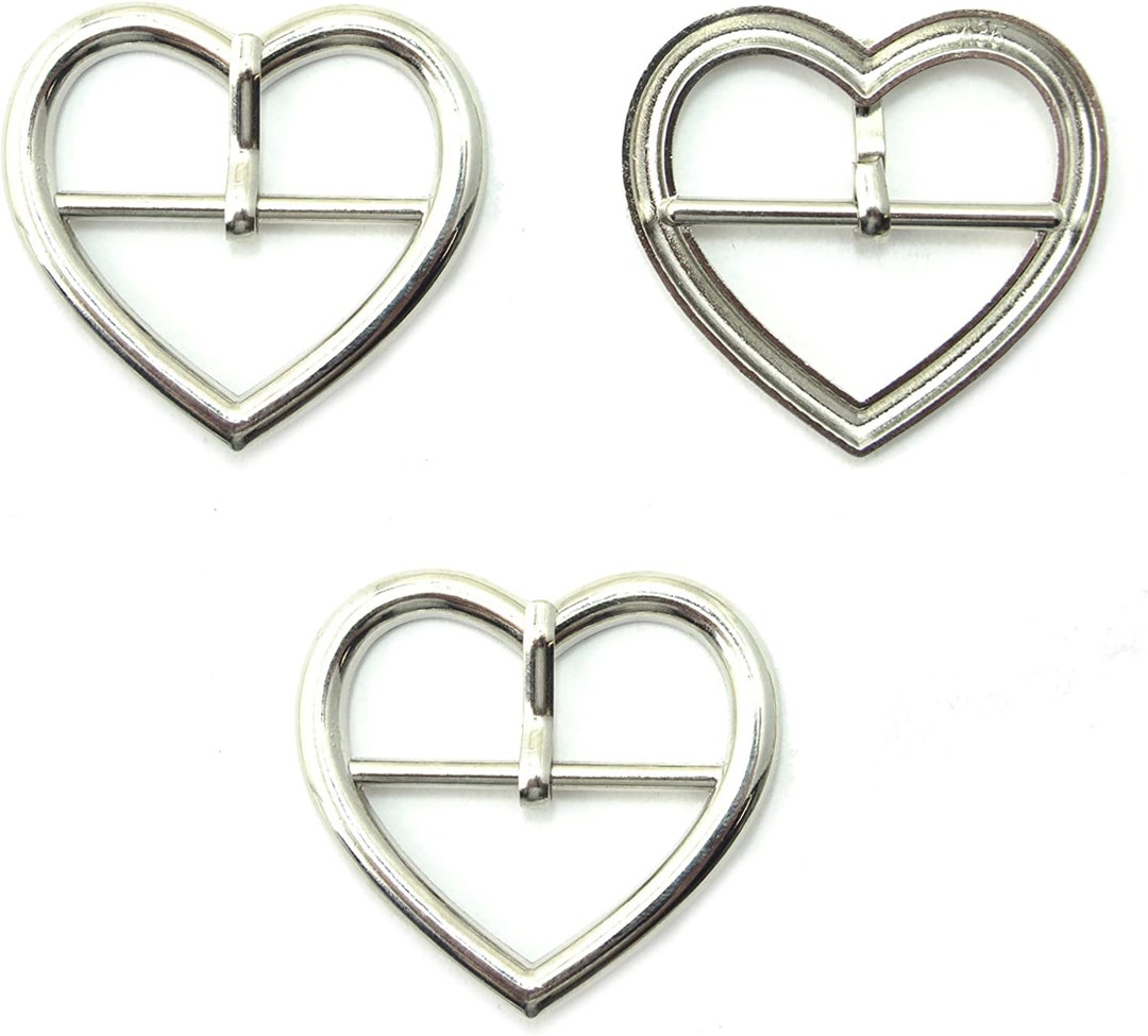 Model 2-5, 3 Pcs of Silver Tone Metal Heart Shaped Buckles for Shoes ...