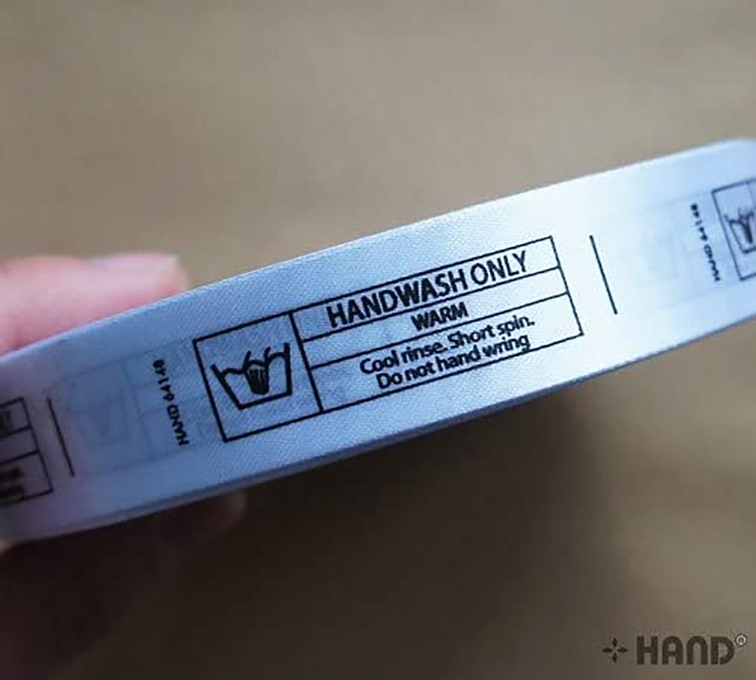 Fabric Printed Wash Care Labels- HAND WASH ONLY, 20mmwx68mml, Roll of ...