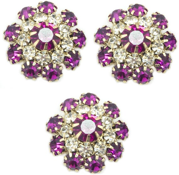 Set of 3 Pretty Magenta and Clear Crystal Buttons in a Metal - Etsy