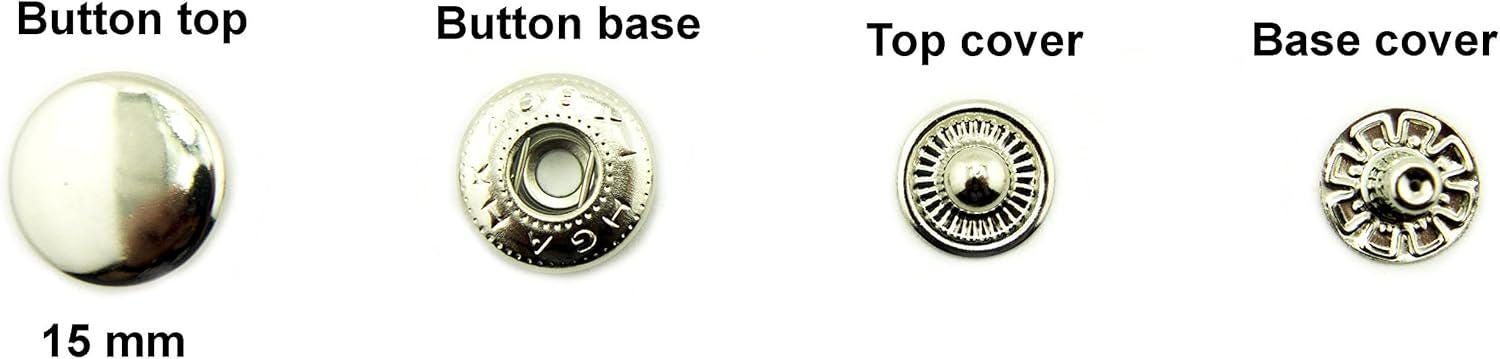 831 Silver Tone 4-part Plain Flat Top Press Stud Buttons 15 Mm Diameter ...