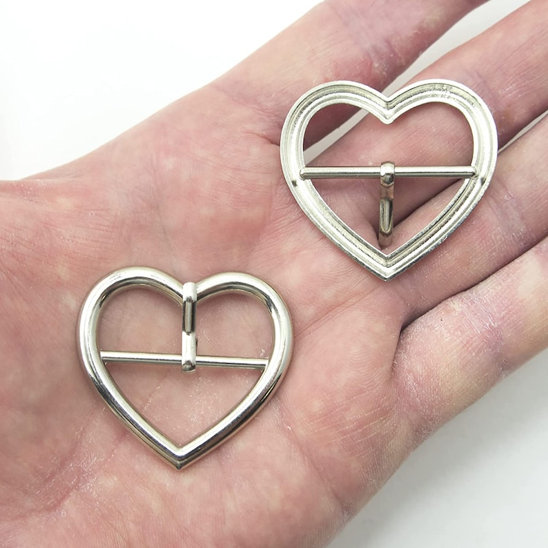 Model 2-5, 3 Pcs of Silver Tone Metal Heart Shaped Buckles for Shoes ...