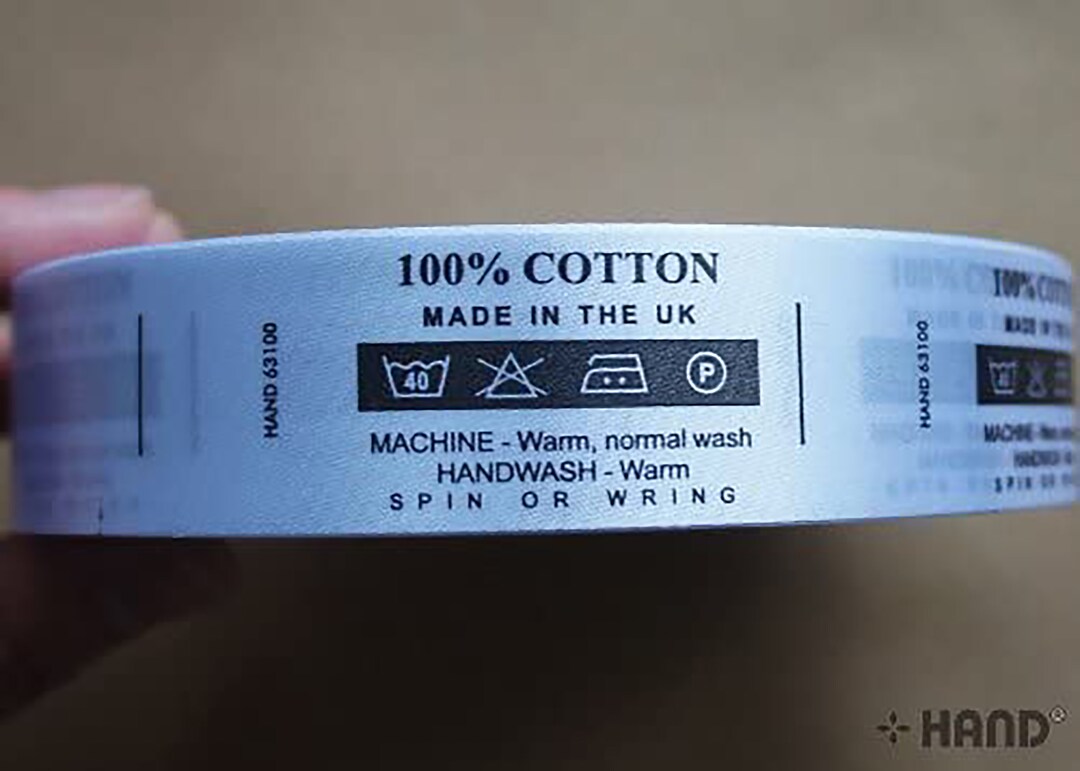 Fabric Printed Wash Care Labels 100% Cotton, 40 Degree, DO NOT Bleach ...