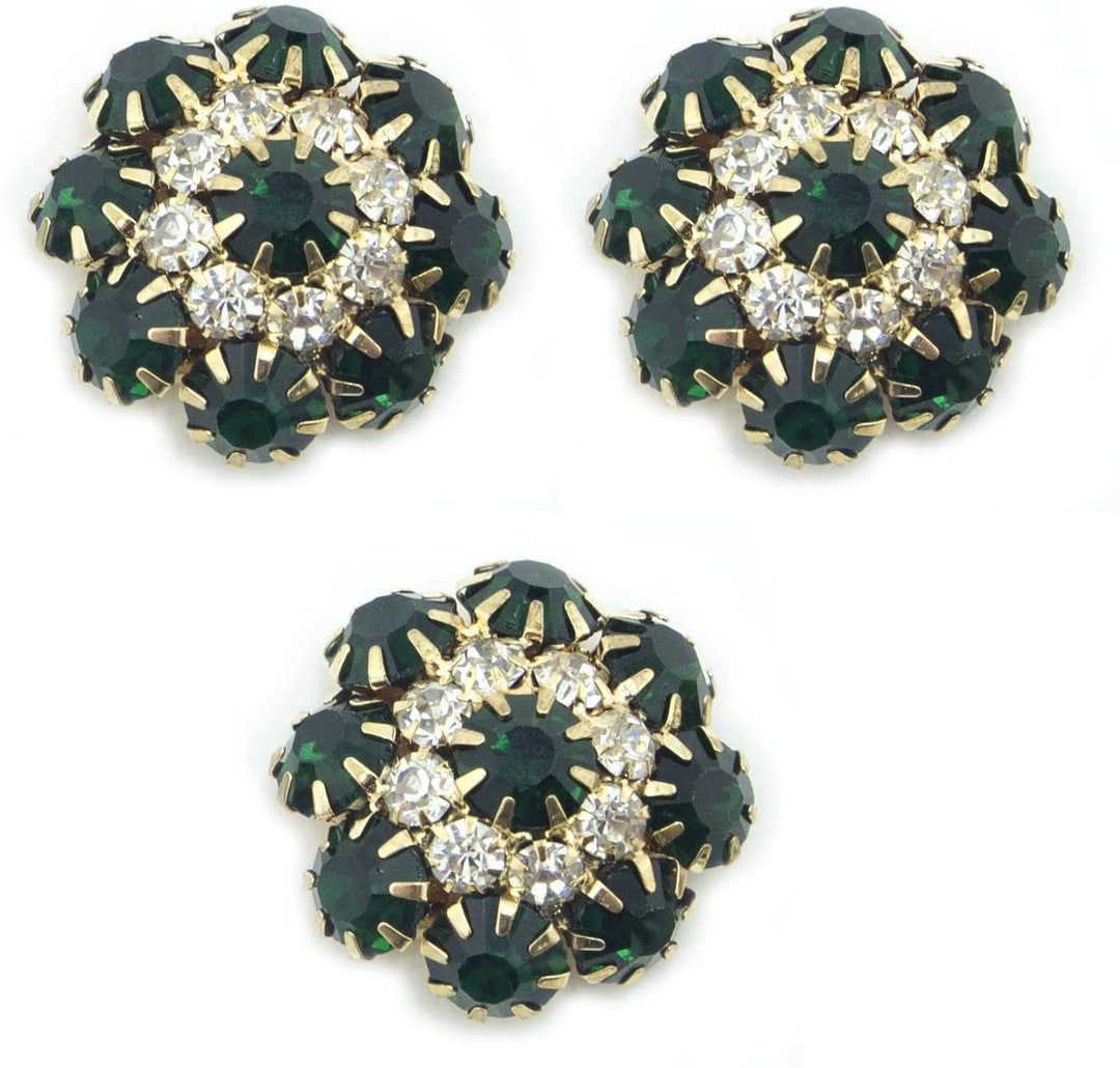 Set of 3 Large Emerald Green Crystal Buttons in a Metal Setting - 22 Mm ...
