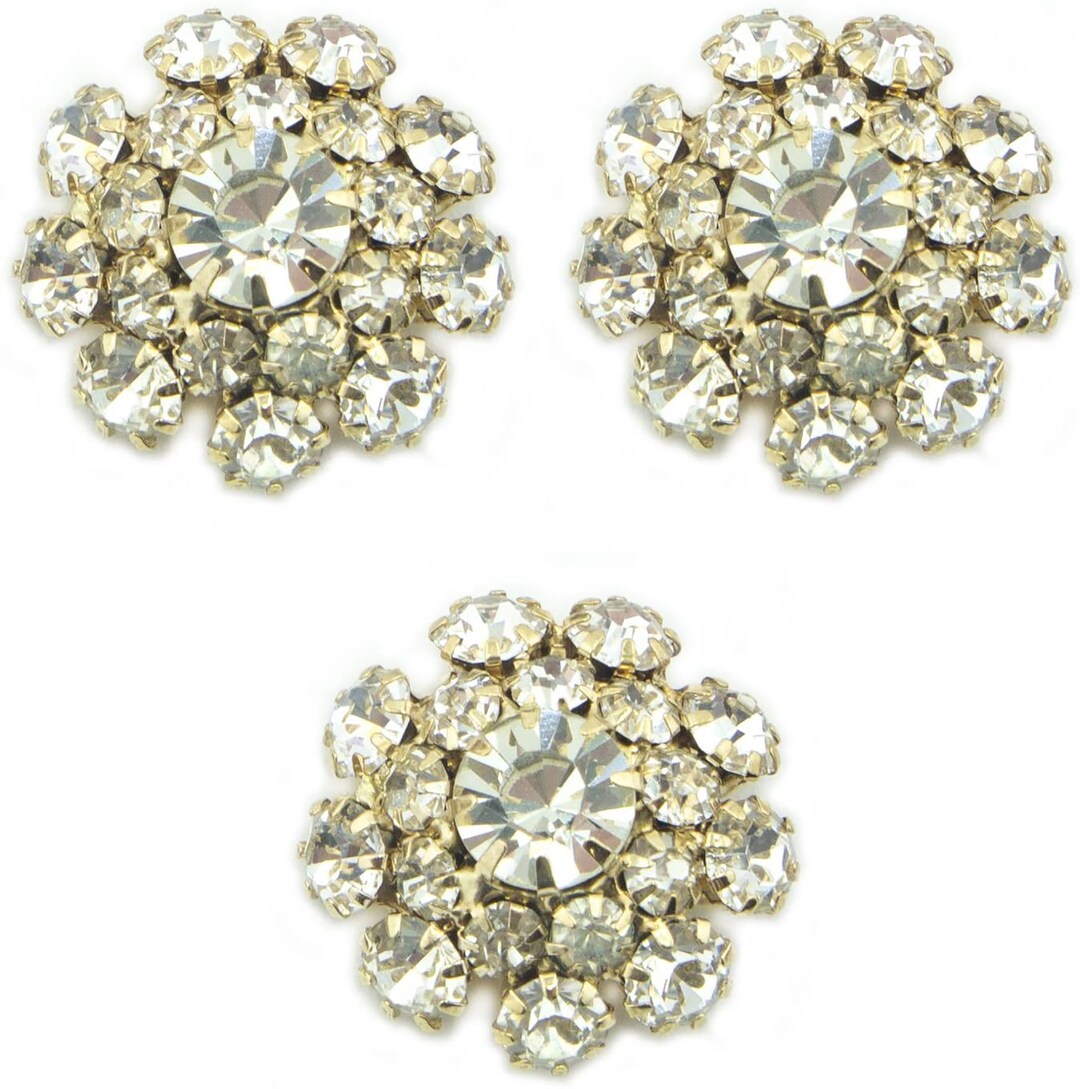 Set of 3 Pretty Clear Crystal Buttons in a Metal Setting - 20 Mm ...
