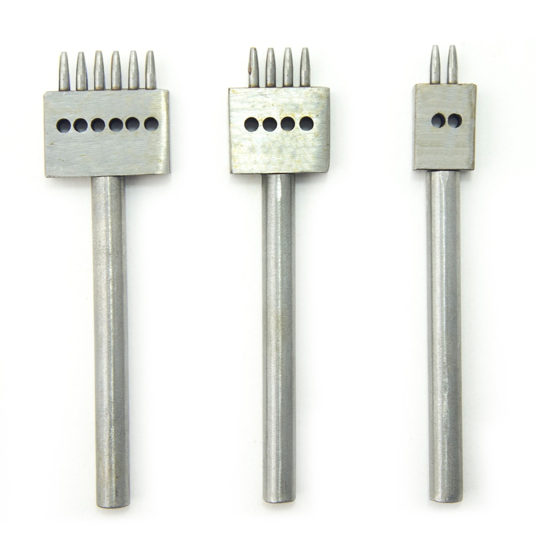 Set of 3 2/4/6 Prong Metal Diamond DIY Leather Craft Prong Row Hole ...