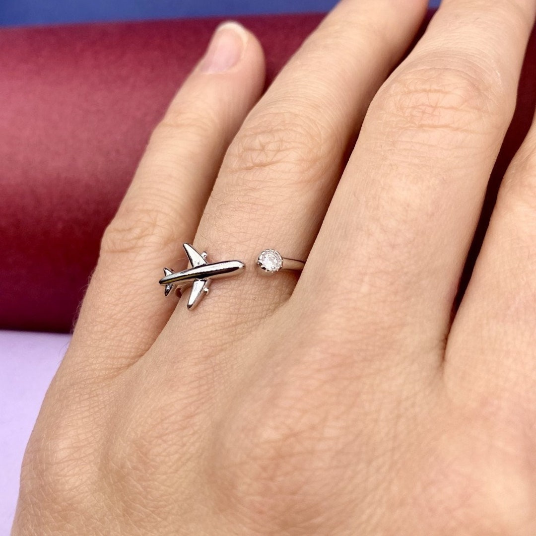 Silver Ring With Plane Airplane Ring Plane Ring Silver Airplane Gift ...