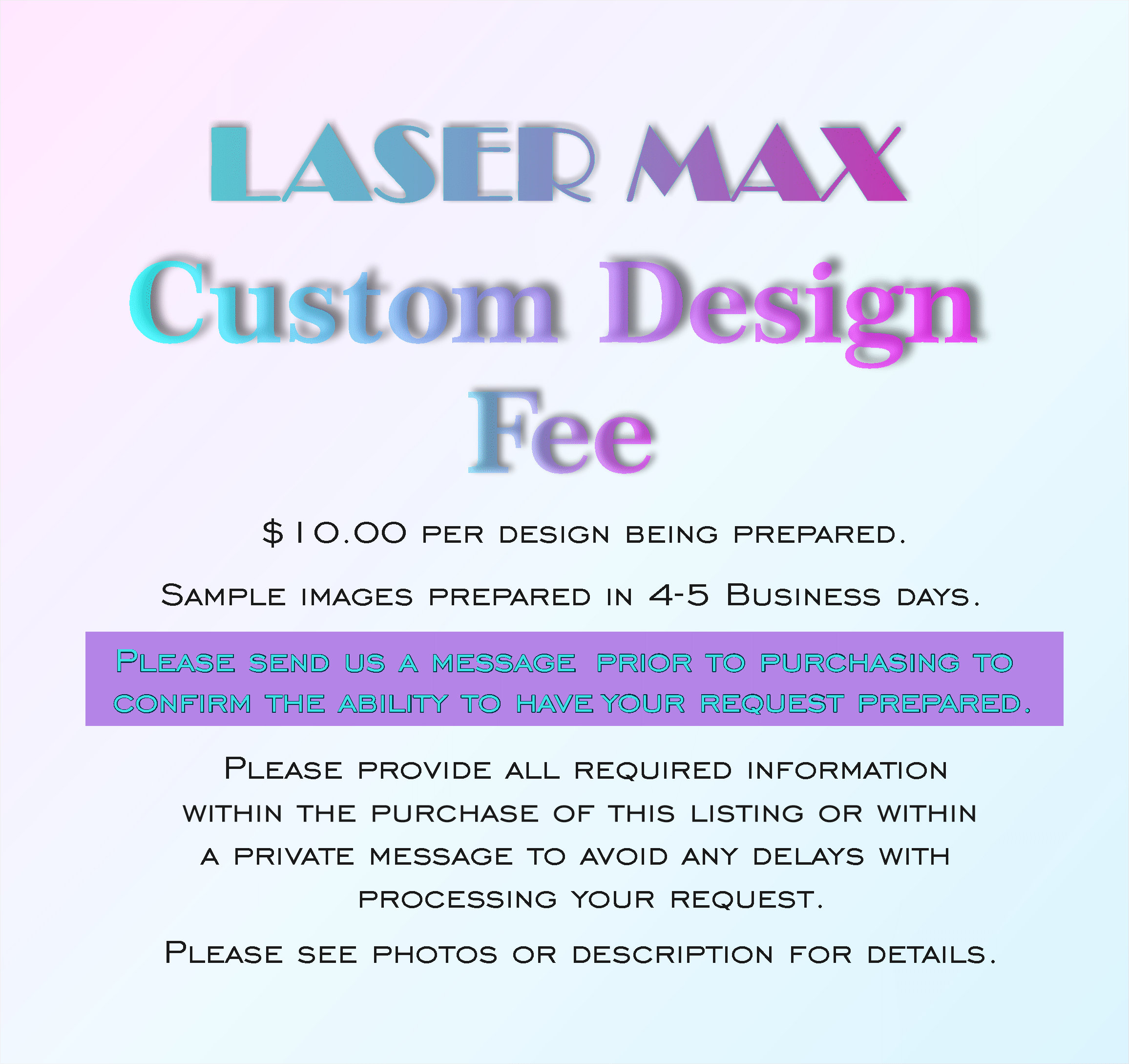 Custom Design Fee non-refundable Please See Listing Photos - Etsy