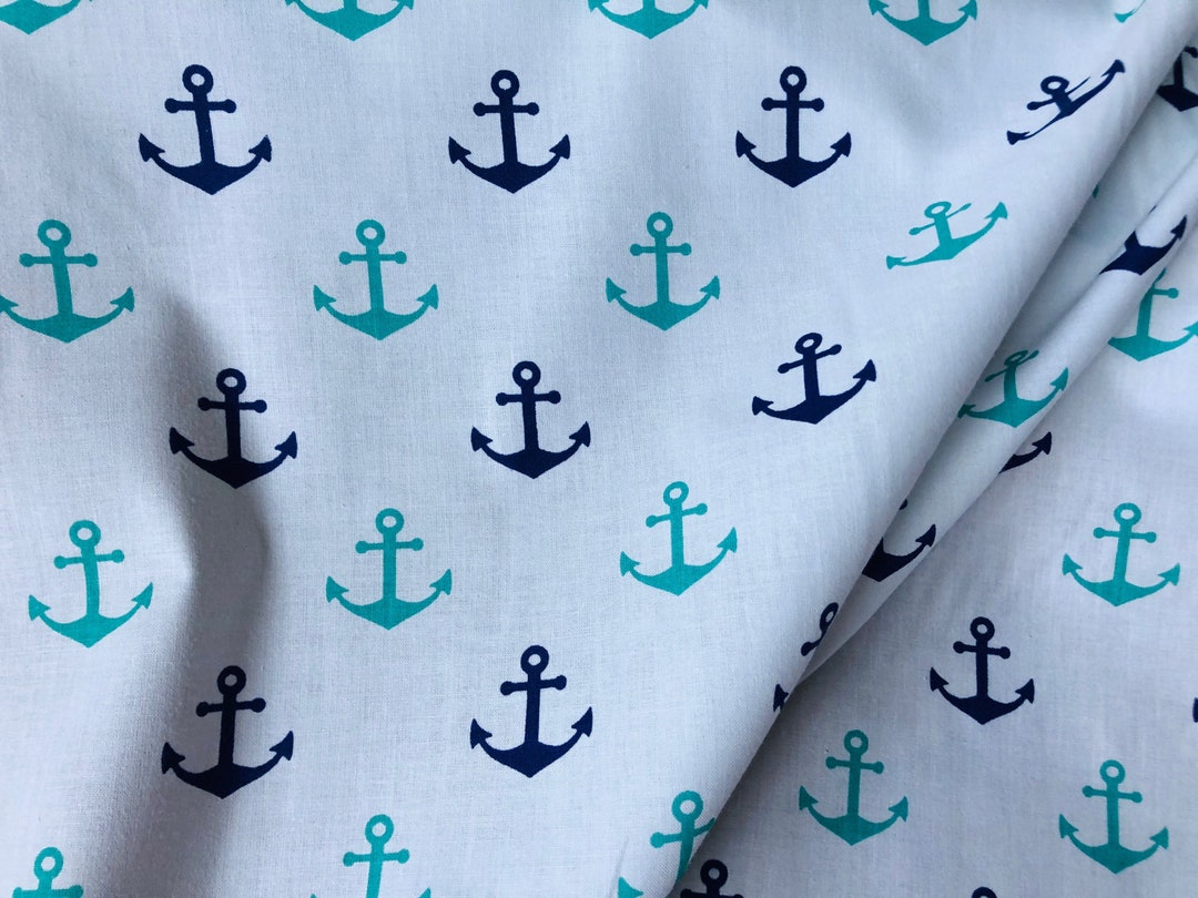 Buy Fabric Cotton Popelin White Anchor Blue Turquoise Online in India ...