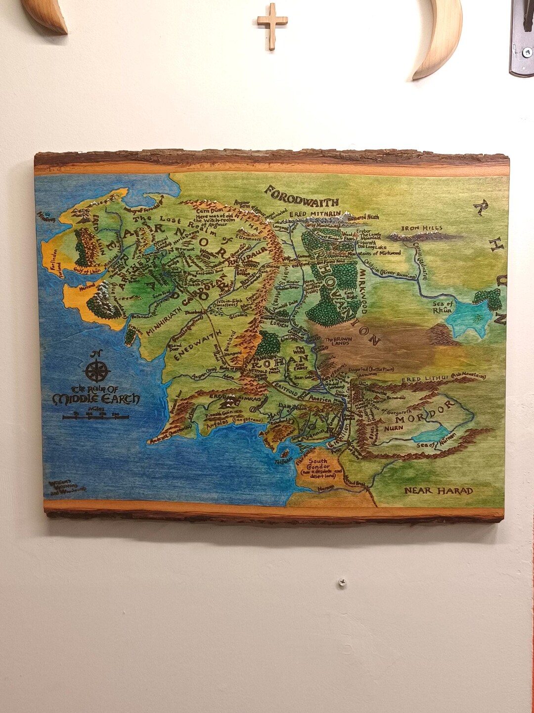 Middle Earth Map: Woodburning, Watercolor, Acrylic, and Ink on Basswood ...
