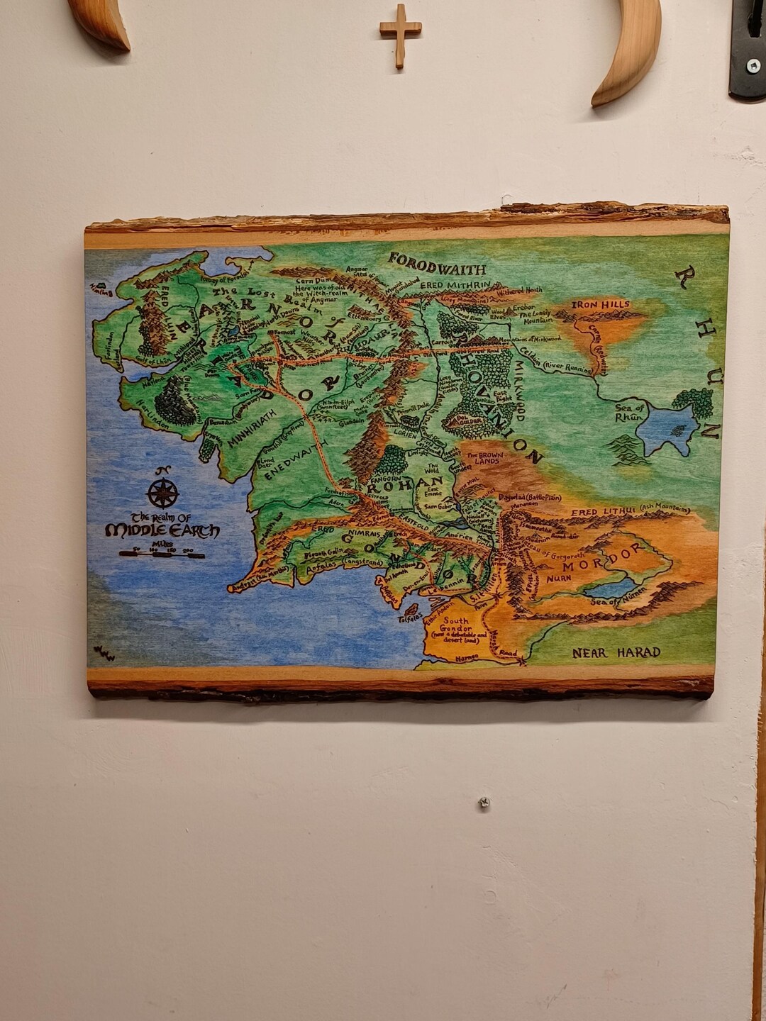 Item 1026 Middle Earth Map, Woodburning and Water Colors Done on Live ...