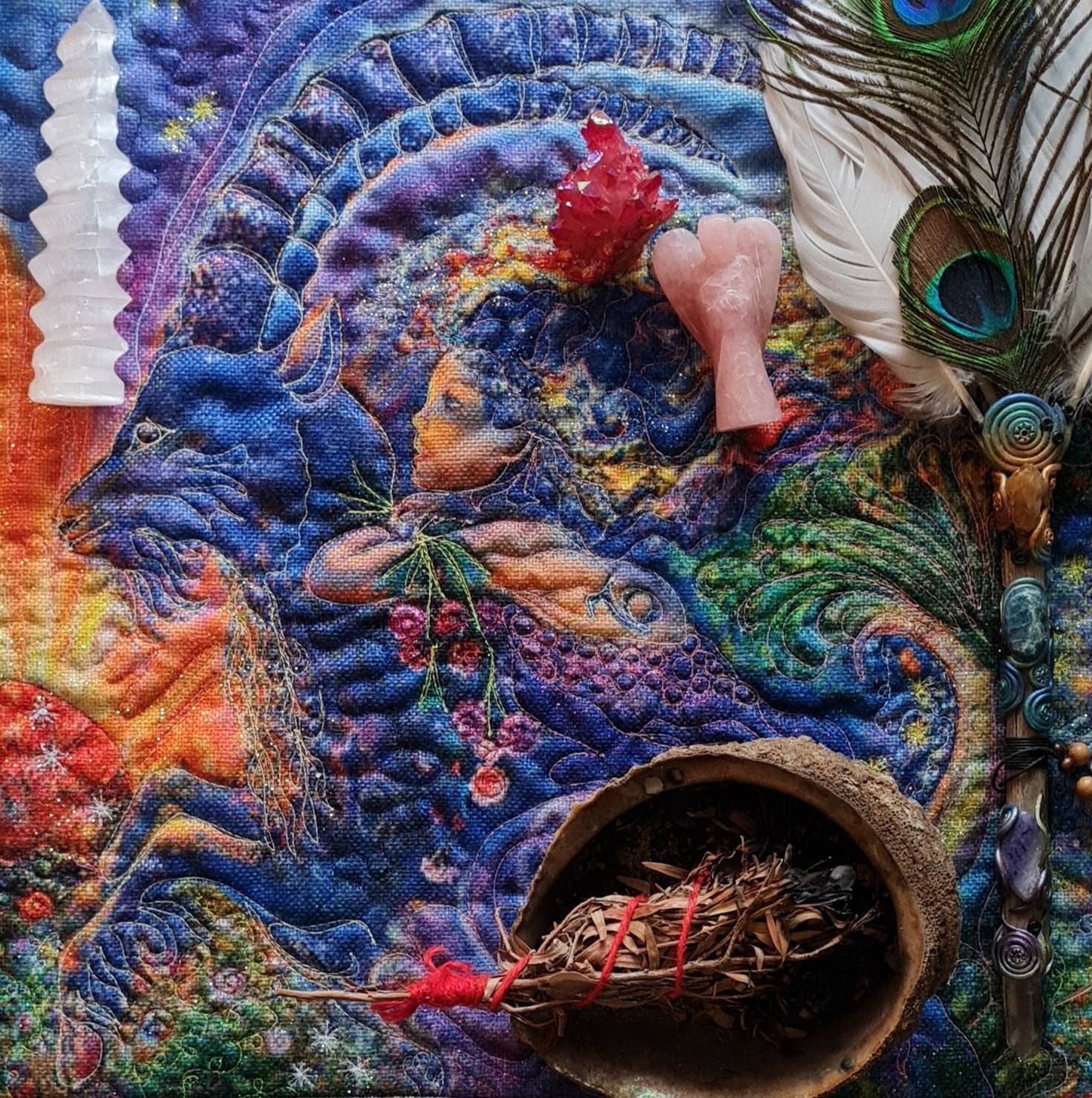 Capricorn, Mermaid, Rainbow Altar Cloth/ Tarot Cloth/ Table Centre ...