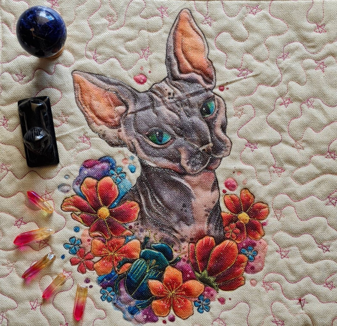 Egyptian Cat/sphinx Altar Cloth/spirit Animal/ Wallhanging/textile Art ...