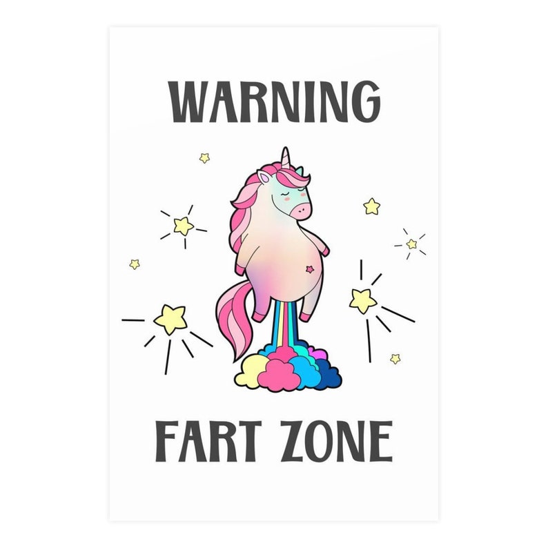 Warning Fart Zone Bathroom Funny Sign Poster Unicorn Farting Vertical ...
