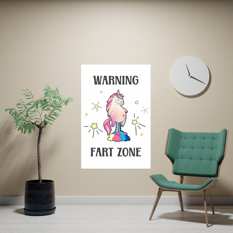 Warning Fart Zone Bathroom Funny Sign Poster Unicorn Farting Vertical ...