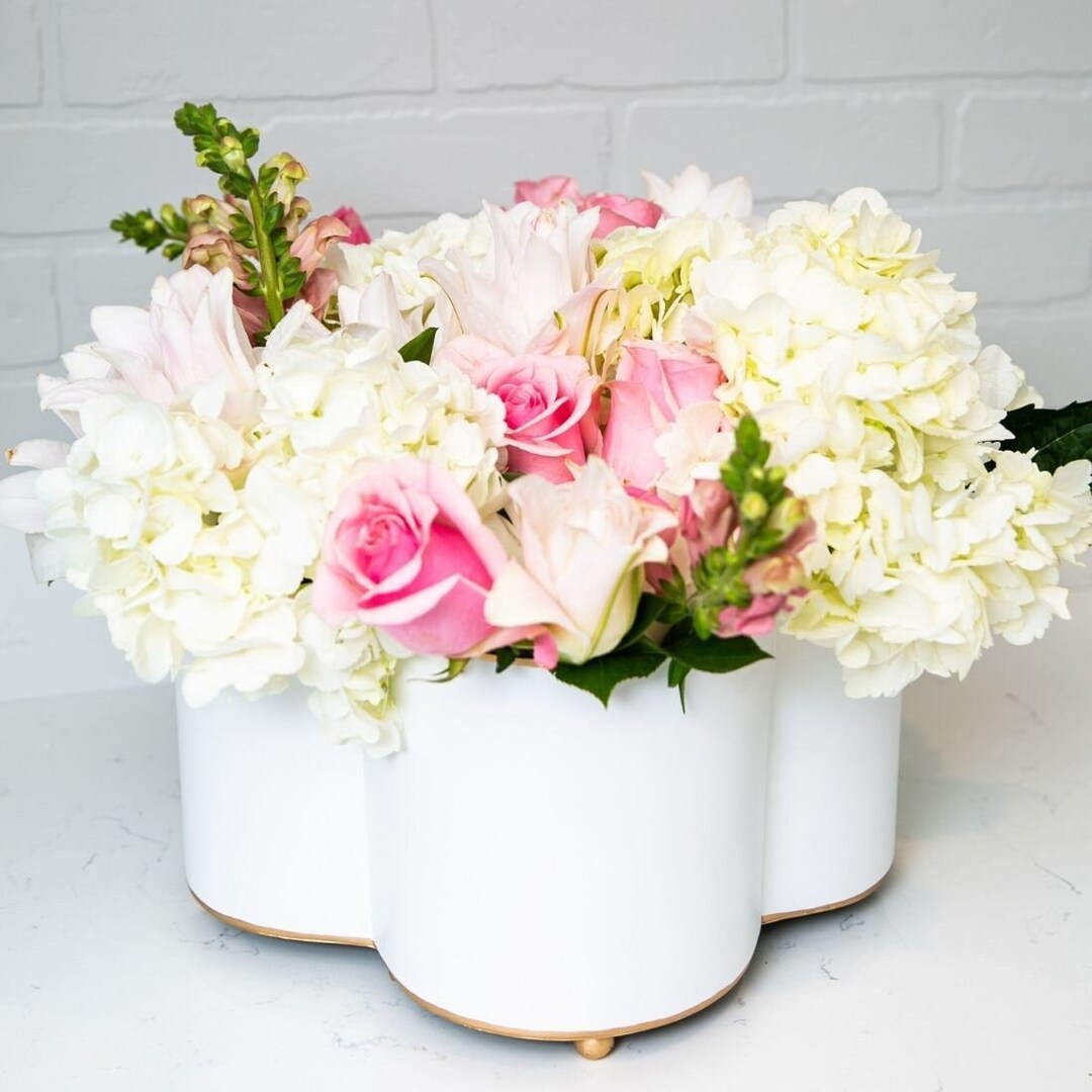 White and Gold Quatrefoil Cachepot - Etsy