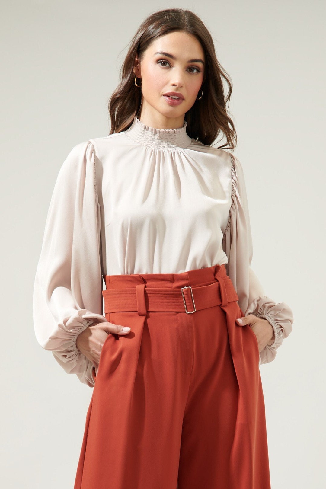 Rita Satin Balloon Sleeve Blouse - Etsy