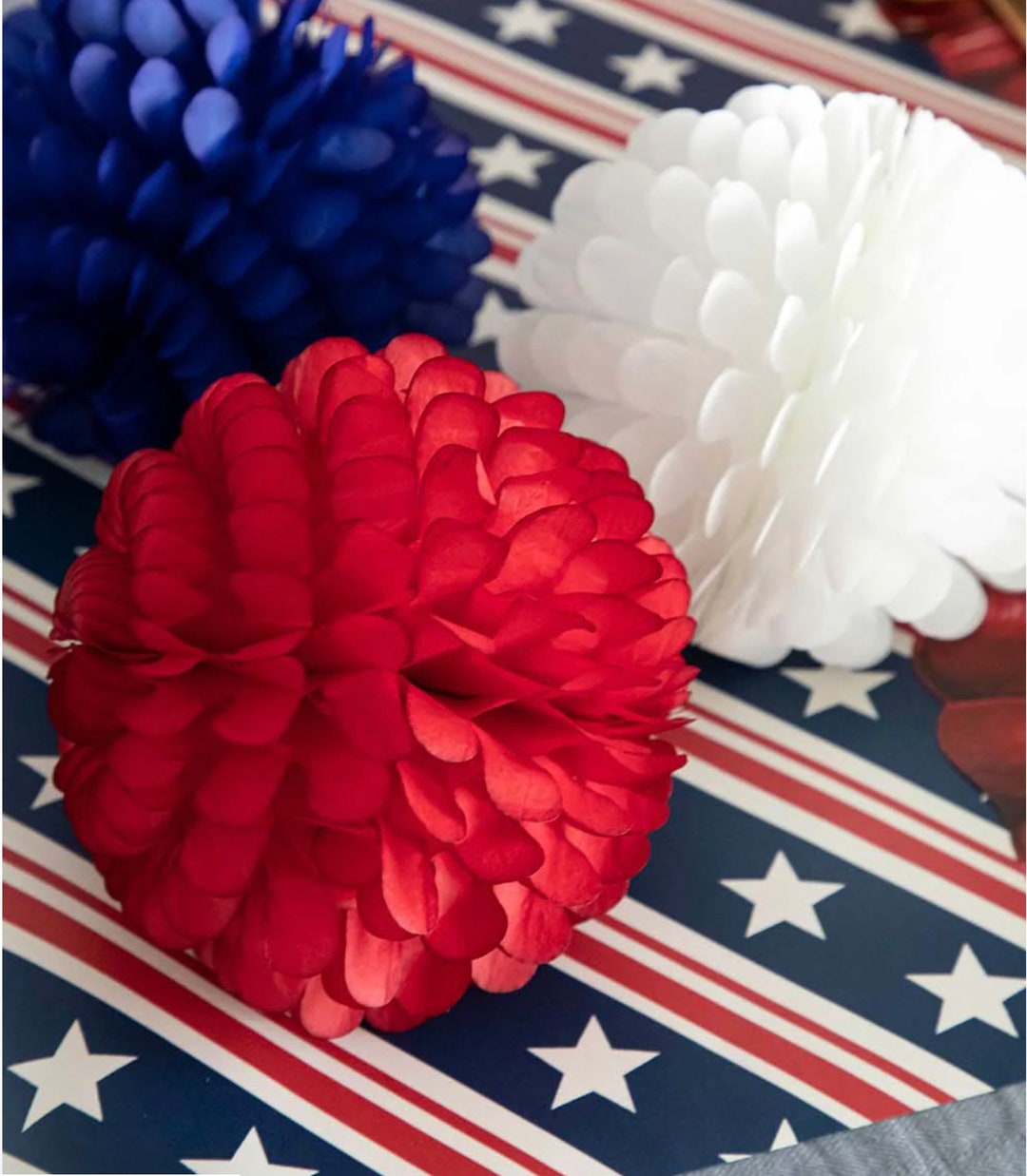 Patriotic Ruffled Balls Set of 3 | Table Decor - Etsy