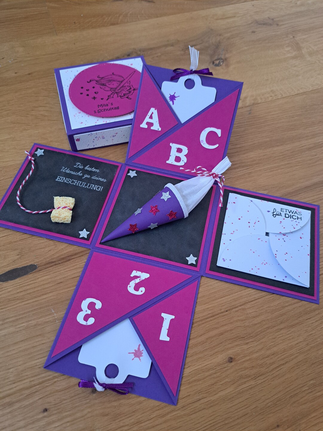 Explosionsbox zur Einschulung | zum Schulanfang | Geldgeschenk | Geld verpacken | Schultüte ...