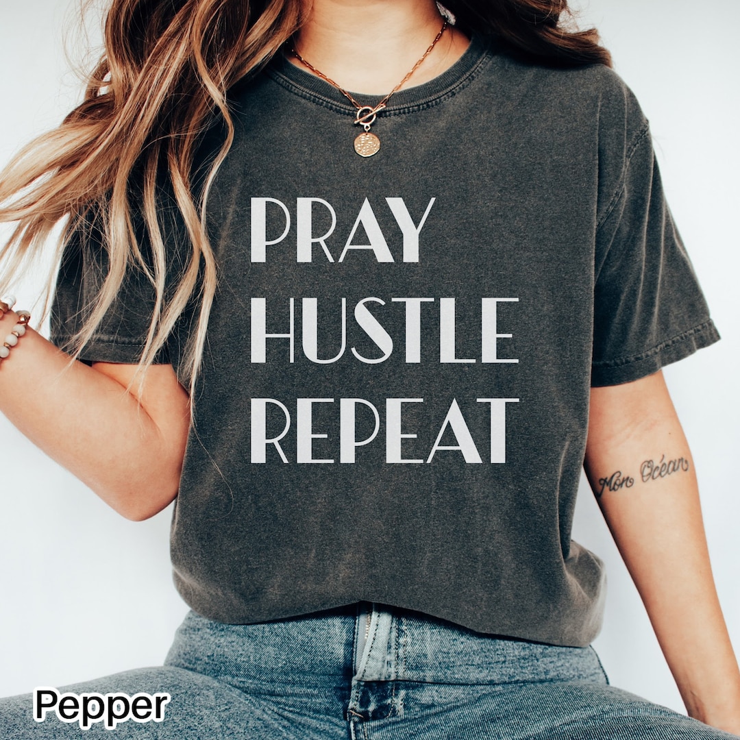 Christian Shirt Pray Hustle Repeat Bible Verse Tshirt Christian ...