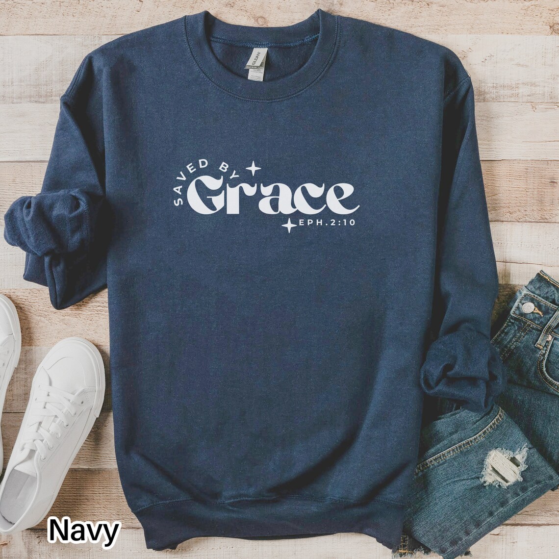 Christian Sweatshirt Saved by Grace Crewneck Pullover Gift for ...