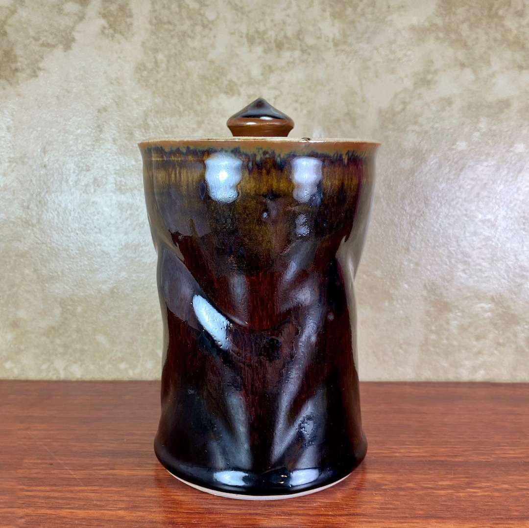 Tall Temmoku Jar Ceramic Storage Jar Handmade Pottery Jar Stoneware Jar ...