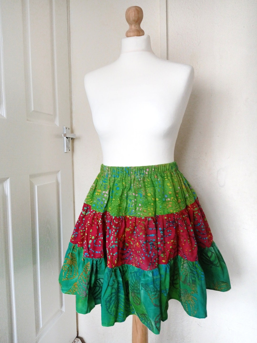 Ruffle Mini Skirt, Colourful Rara Skirt, Knee Length Boho Skirt, Flared ...