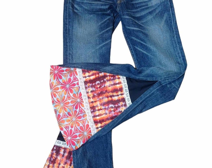 Upcycled Long Flowy Denim and Fabric Jacket-l/xl - Etsy