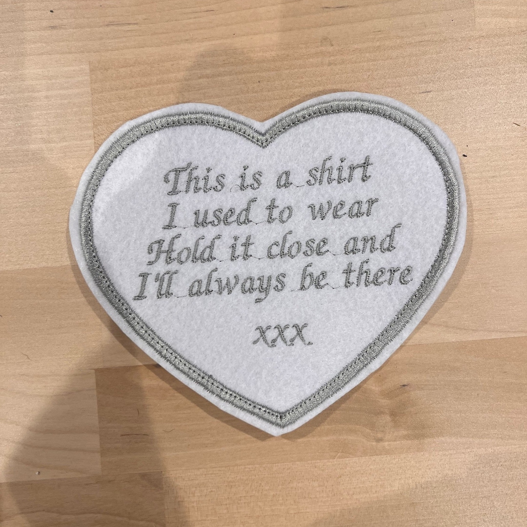 Heart Memory Patch, Silver Embroidered Memory Pillow Patch, Embroidered ...