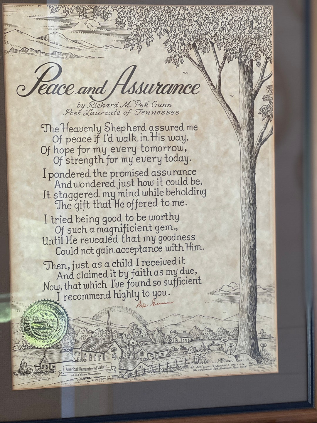 Richard M Pek Gunn Poet Laureate of Tennessee Peace and Assurance Print ...