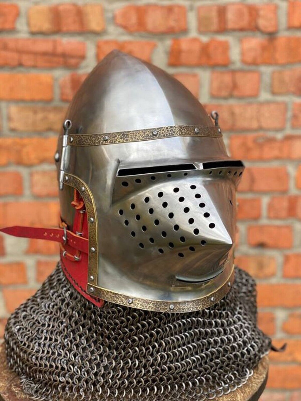 Medieval New Bacinet Monkey Helmet 18 Gauge With Chain Mail Custom ...