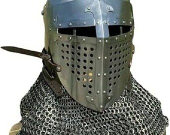 Medieval Knight Helmet Chainmail Helmet Battle-ready Helmet Bascinet ...