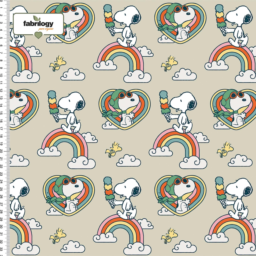 GOTS BIO Stretch Jersey Snoopy Woodstock Sweet Dreams on Beige by ...