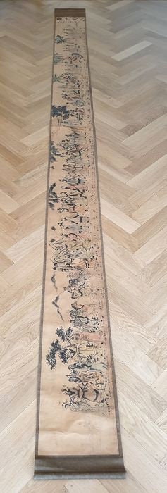 Set of 3 Chinese long silk scrolls, different sets
