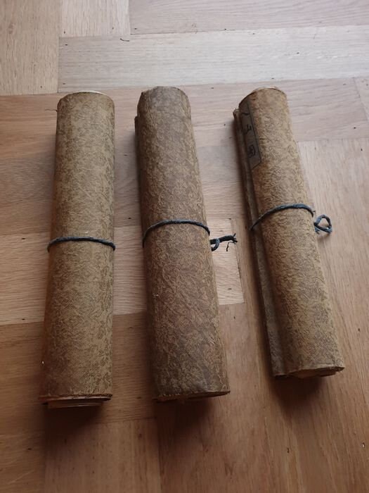 Set of 3 Chinese long silk scrolls, different sets