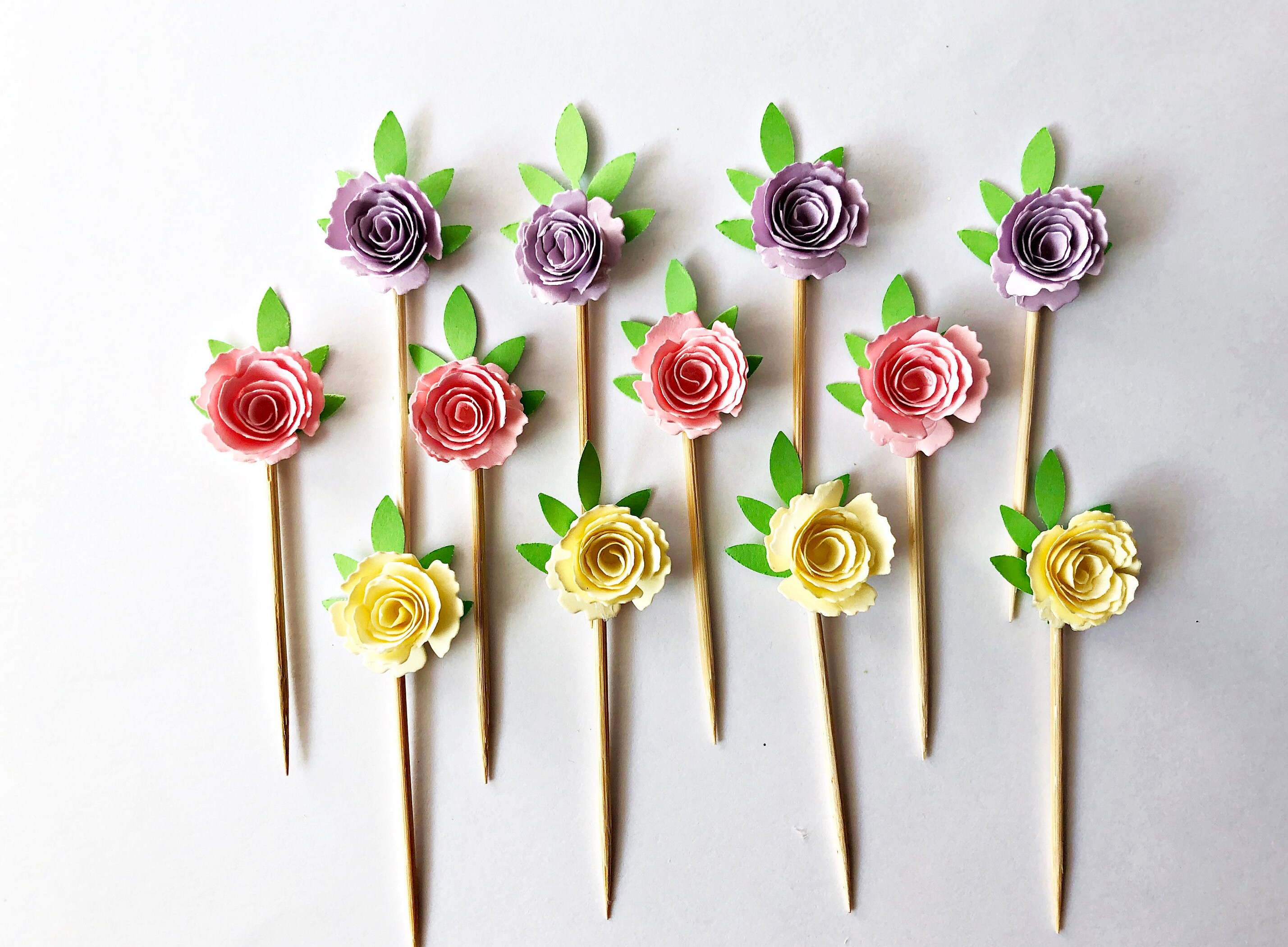 Rose Cupcake Toppers Floral Birthday Flower Cupcake Toppers. - Etsy