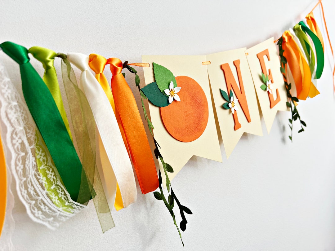 Little Cutie One High Chair Banner - Orange ONE Banner. Clementine 1st ...