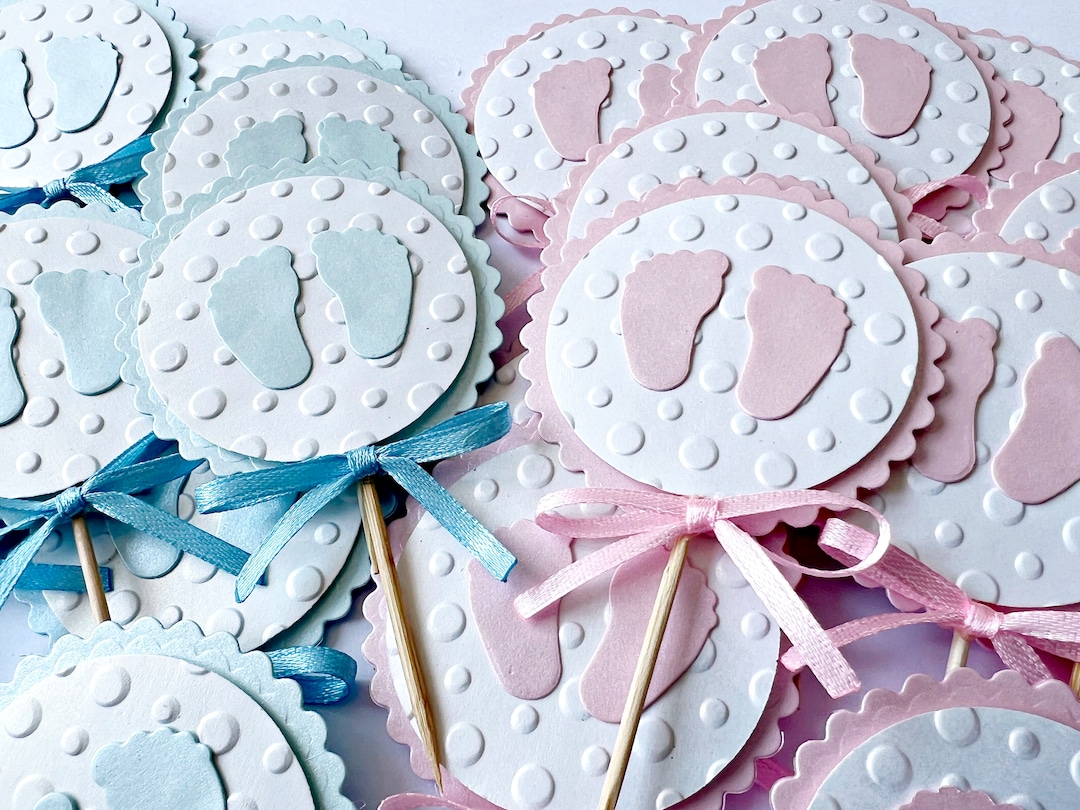Footprint Cupcake Toppers, Footprint Baby Shower. Baby Girl or Baby Boy ...