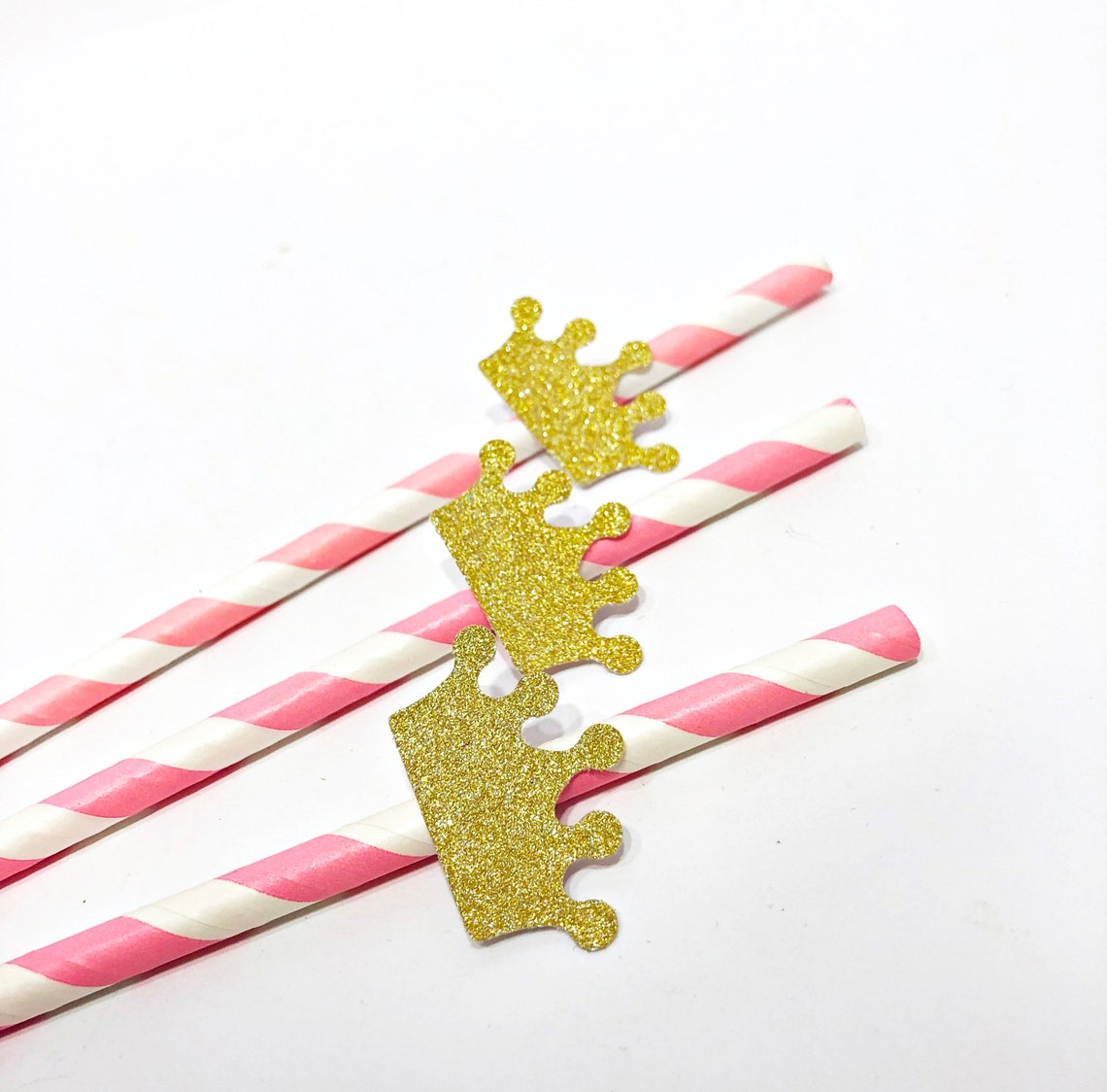 10 Princess Crown Paper Straws - Pink Gold Party Decorations Gold Crown ...