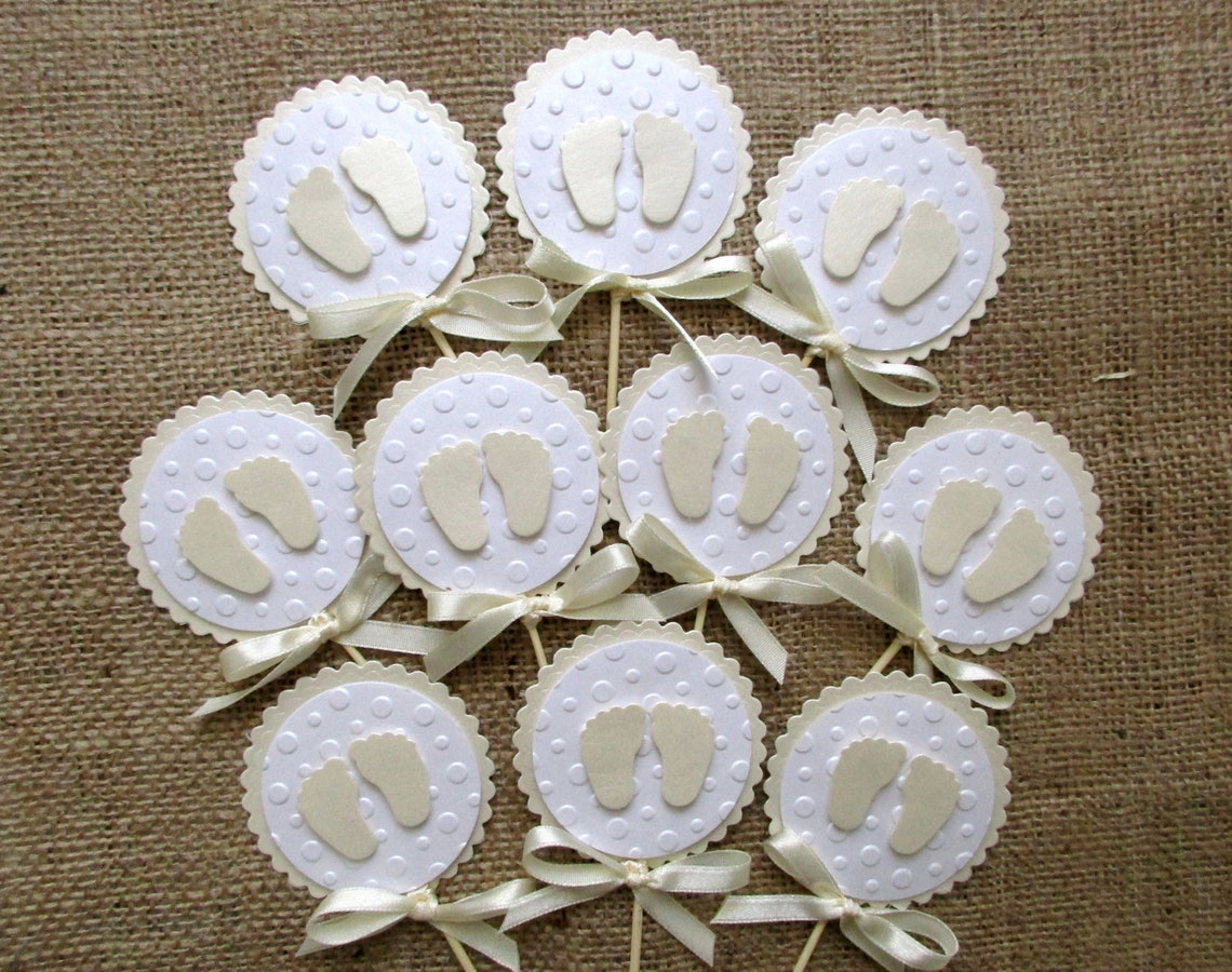Footprint Cupcake Toppers Footprint Baby Shower. Baby Girl or | Etsy