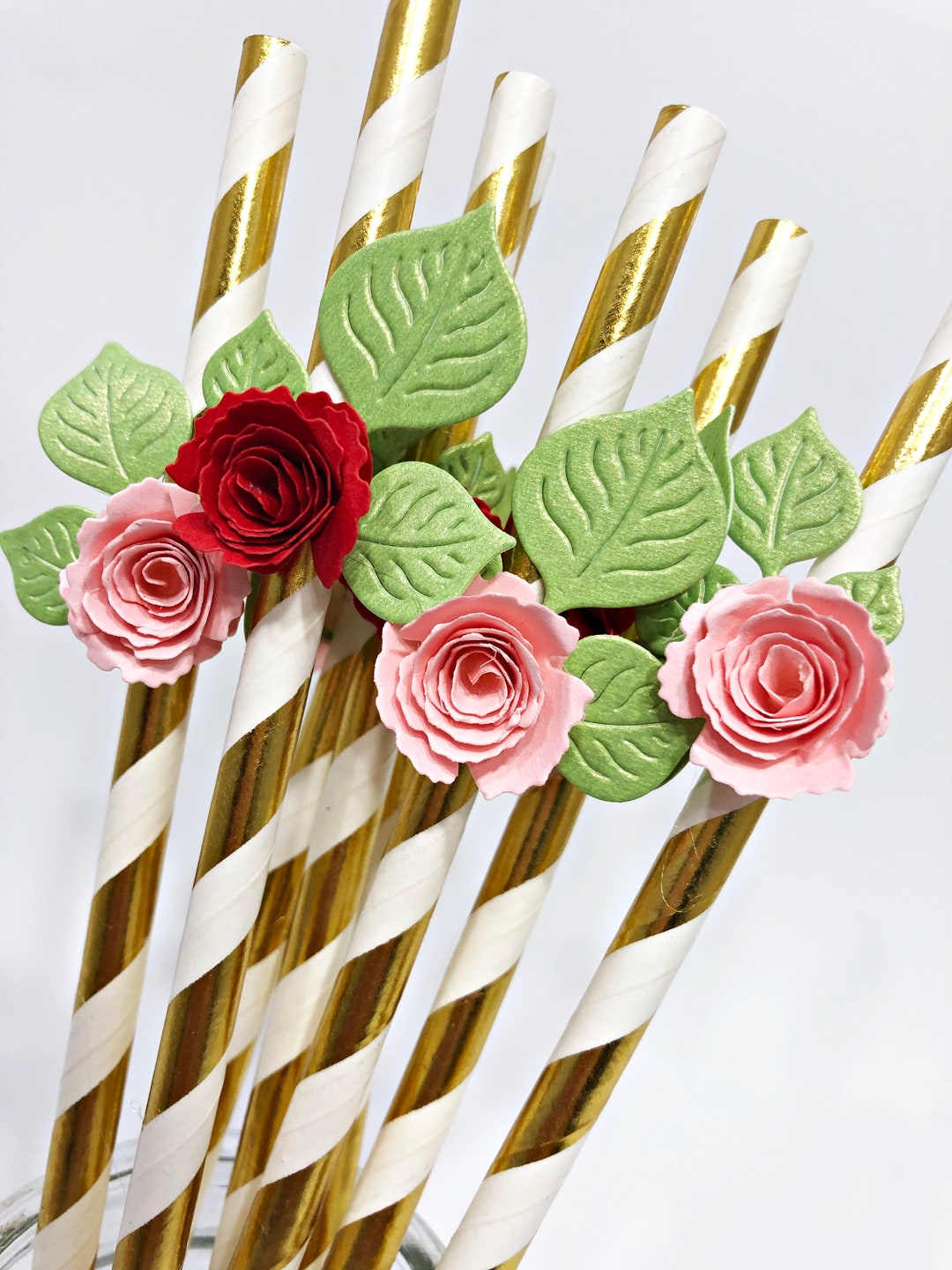 10 Red Rose Paper Straws- Floral Baby Shower Decorations. Floral First ...