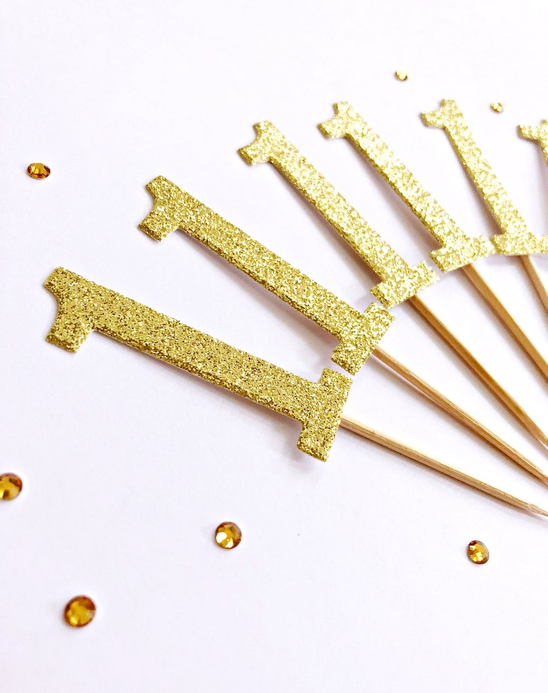 Gold Glitter Number 1 Cupcake Toppers: First Birthday Decorations (12 ...