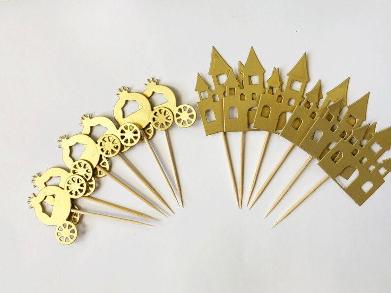 10 Carriage and Castle Cupcake Toppers, Cinderella Party Decorations ...