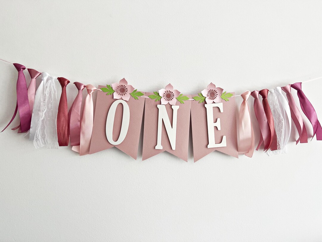 Flower First Birthday Party Decorations: Floral ONE Highchair Banner ...