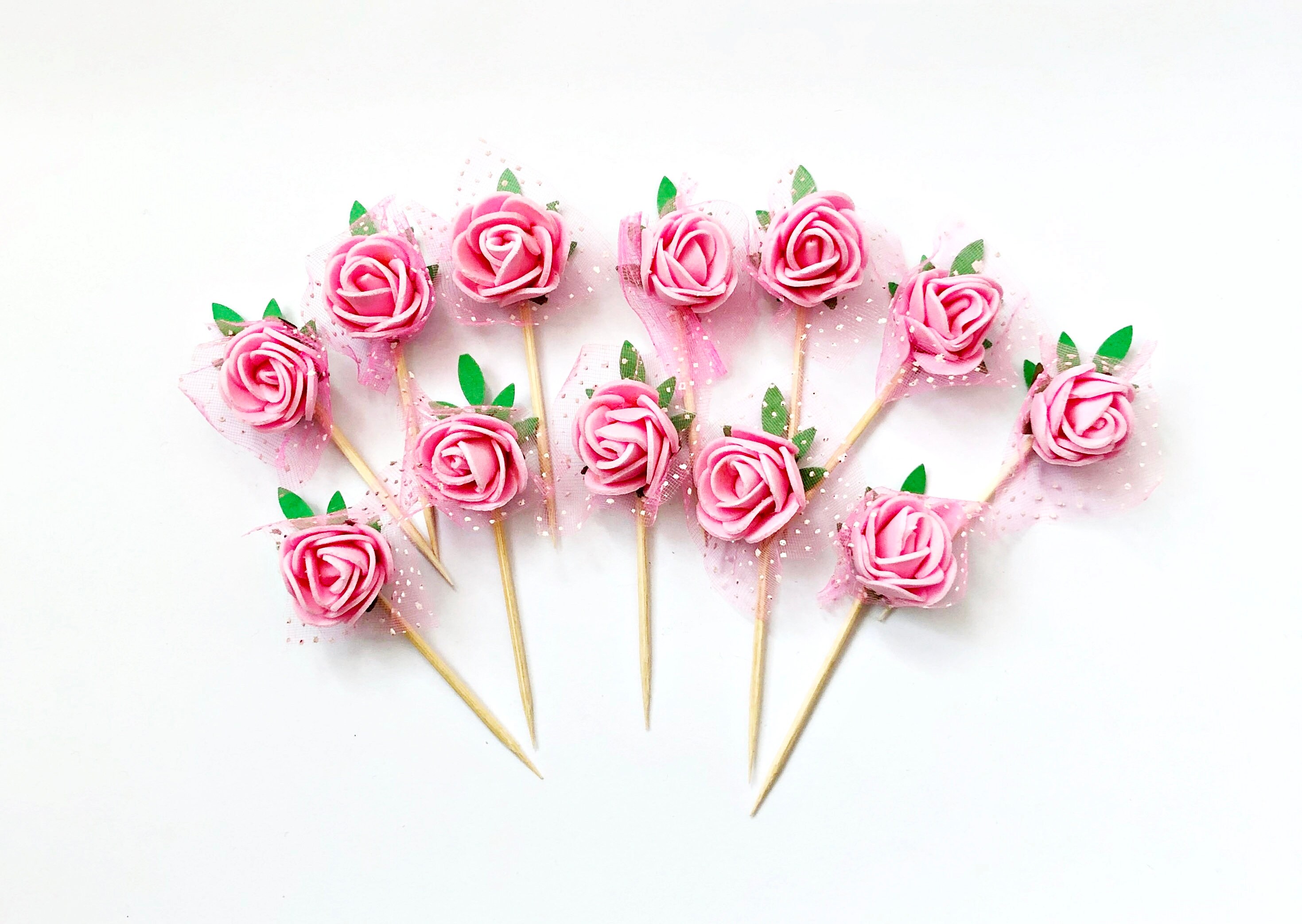 12 Pink Rose Cupcake Toppers Boho Party Decor. Flower - Etsy